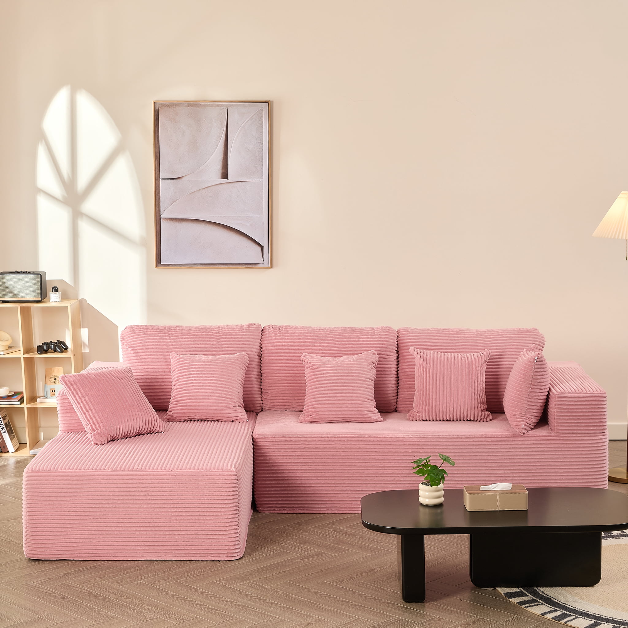 BIGSYY 107" L-Shape Left Corduroy Modular Sofa for Adults, Boneless ...