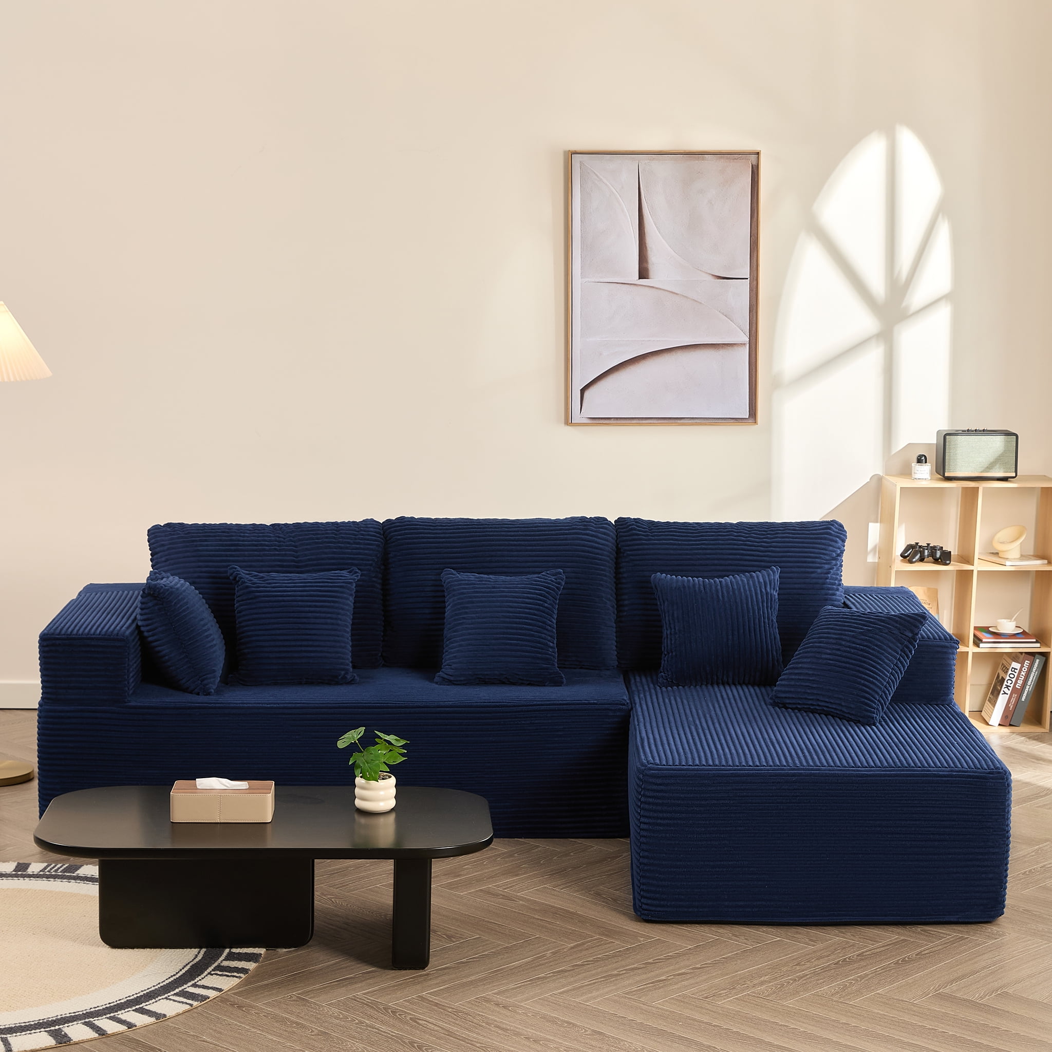 BIGSYY 107" L-Shape Right Corduroy Modular Sofa for Adults, Boneless ...