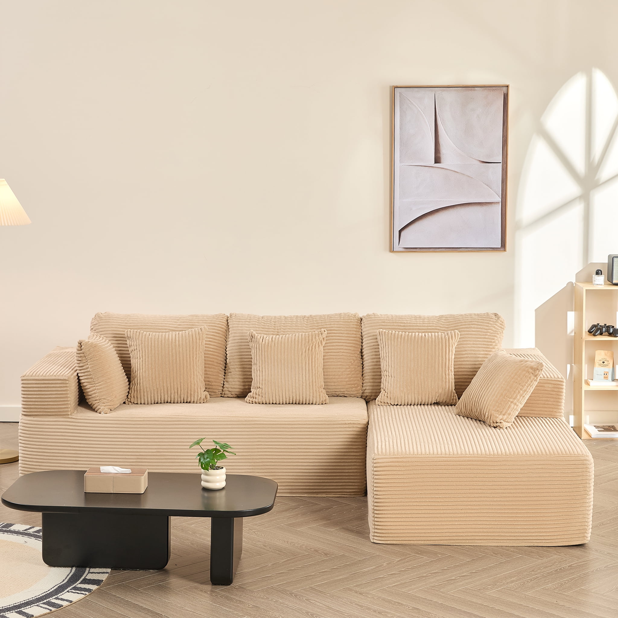 BIGSYY 107" L-Shape Right Corduroy Modular Sofa for Adults, Boneless ...