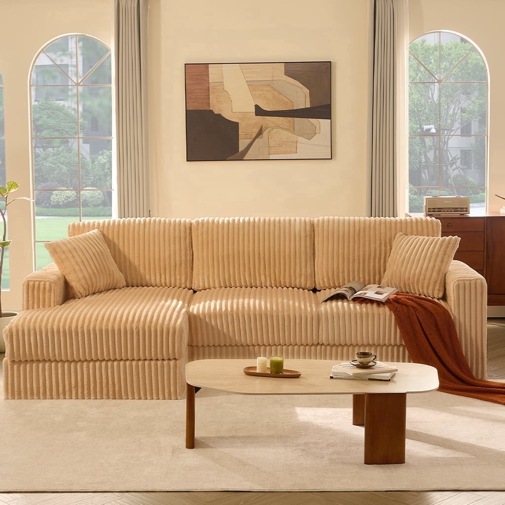 BIGSYY 113" L-Shaped Corduroy Sectional Sofa, 3-Seater Modular Couch ...