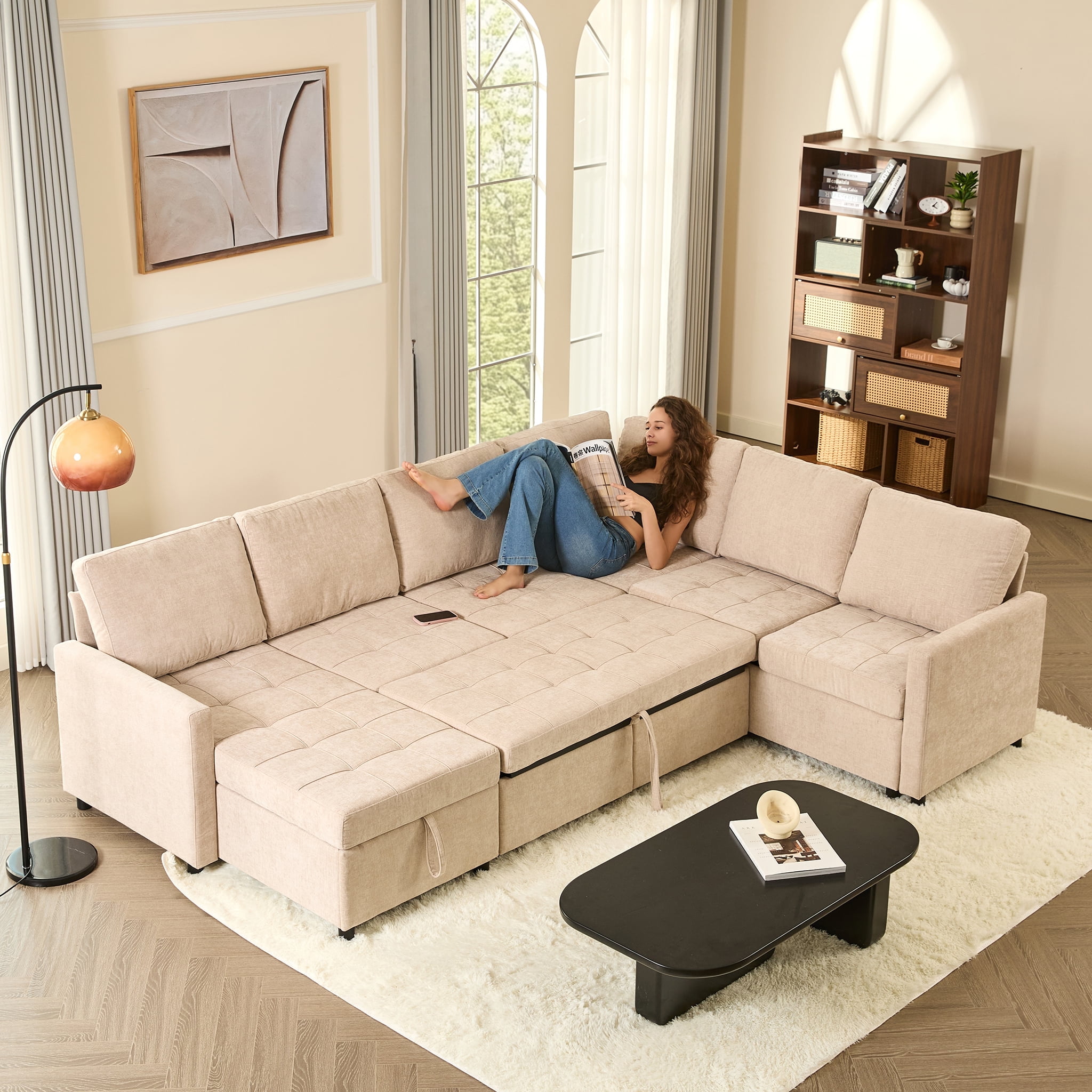 BIGSYY Sectional Sleeper Sofa with Pull Out Bed, U-Shaped Modular ...