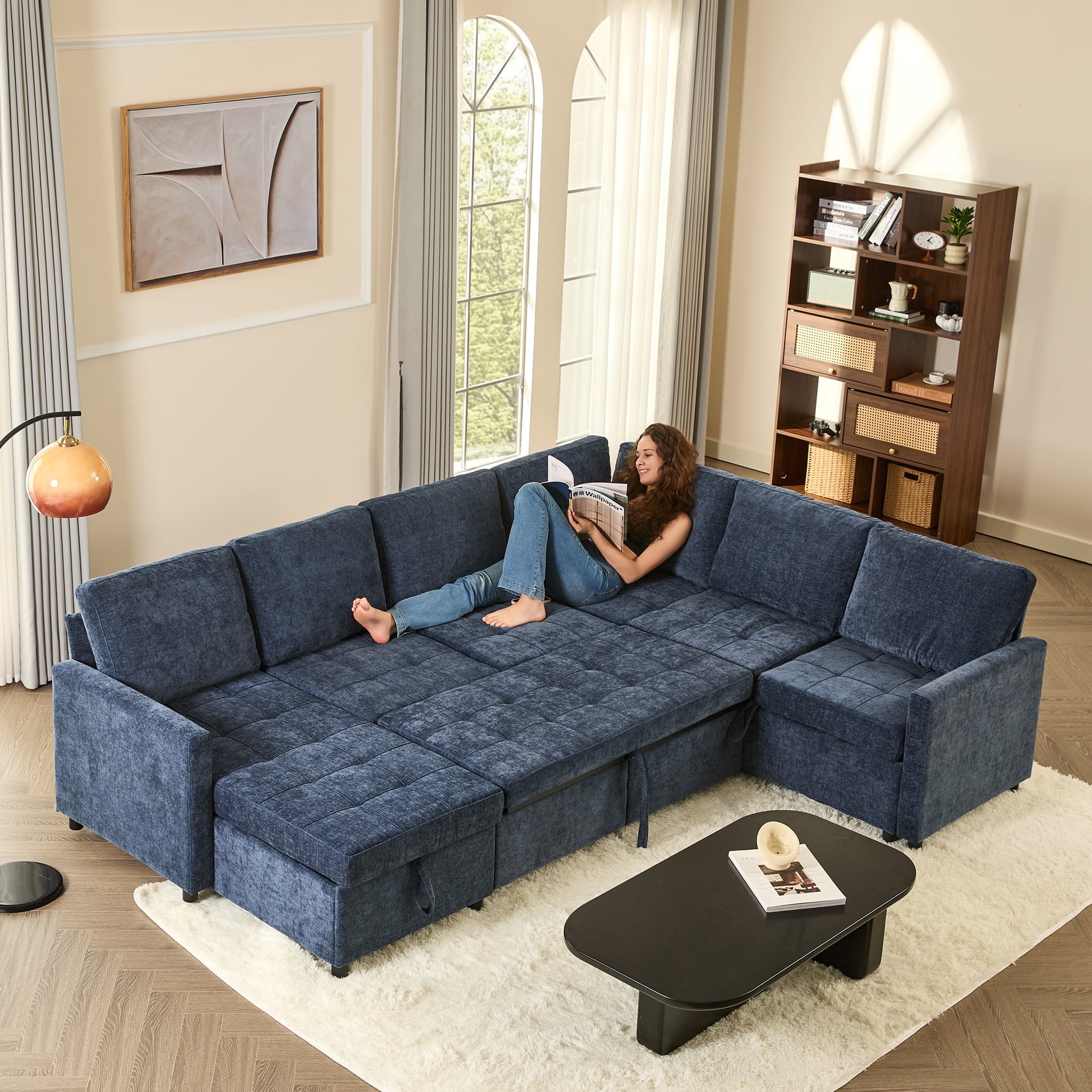 BIGSYY Sectional Sleeper Sofa with Pull Out Bed, U-Shaped Modular ...