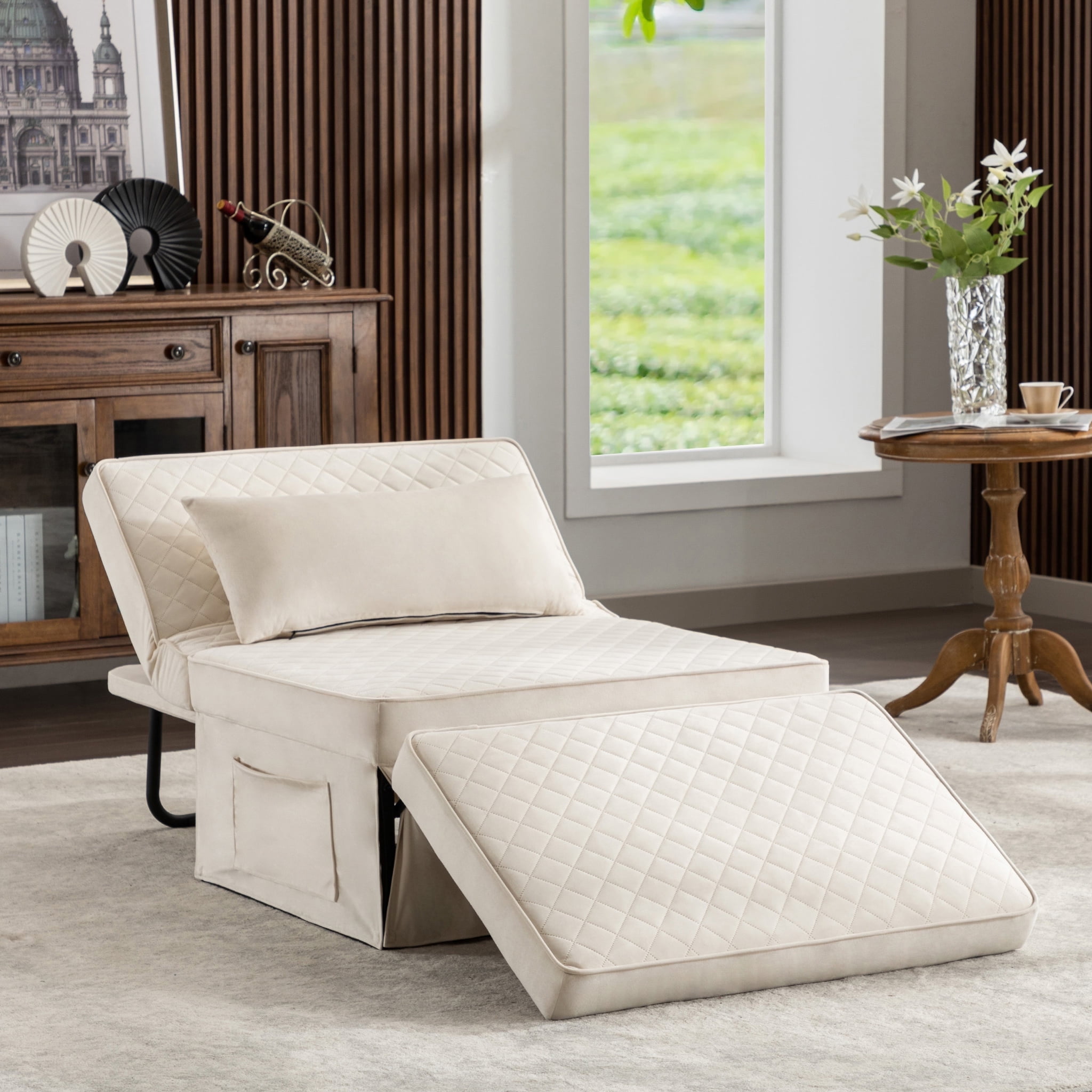 BIGSYY 4-in-1 Multi-Function Folding Ottoman Velvet Couch Bed - Adjustable Backrest for All Ages ...