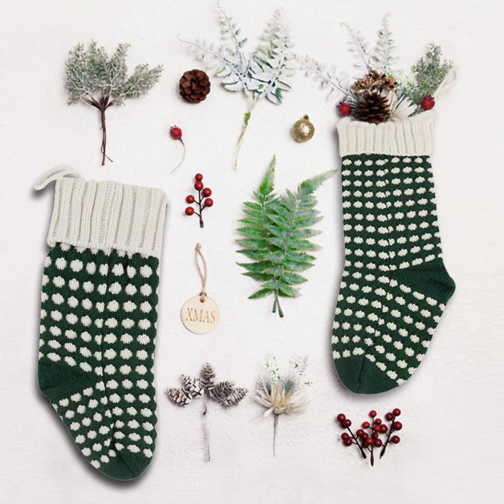 BIGTREE 18 in Knit Christmas Stockings Green Buffalo Plaid Holiday ...