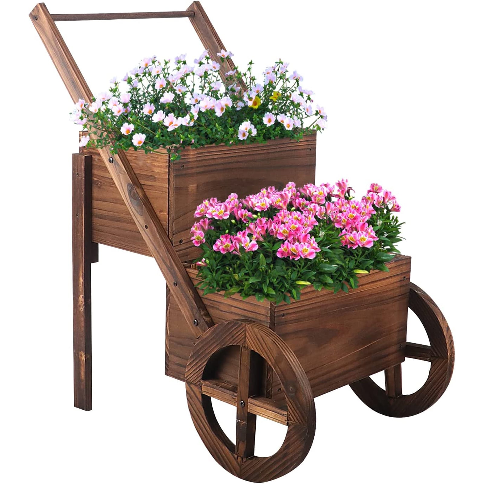 BIGTREE 2 cu ft / 150 lb Capacity Planter Cart with 2-Tier Wooden ...