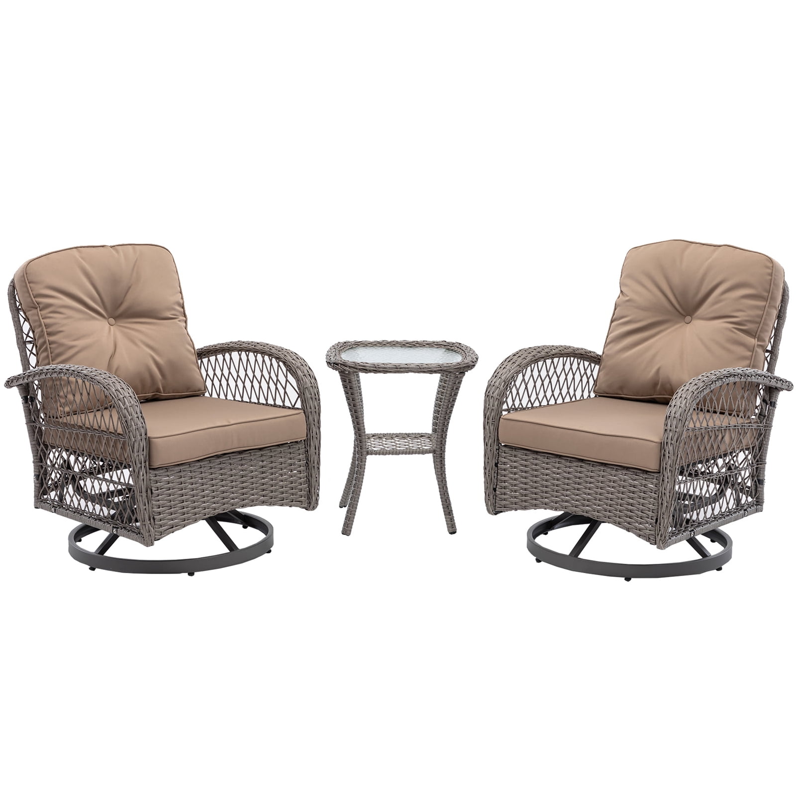 BIGTREE 3PCS Outdoor Swivel Rocker Set 360° Wicker Rocking Chairs ...