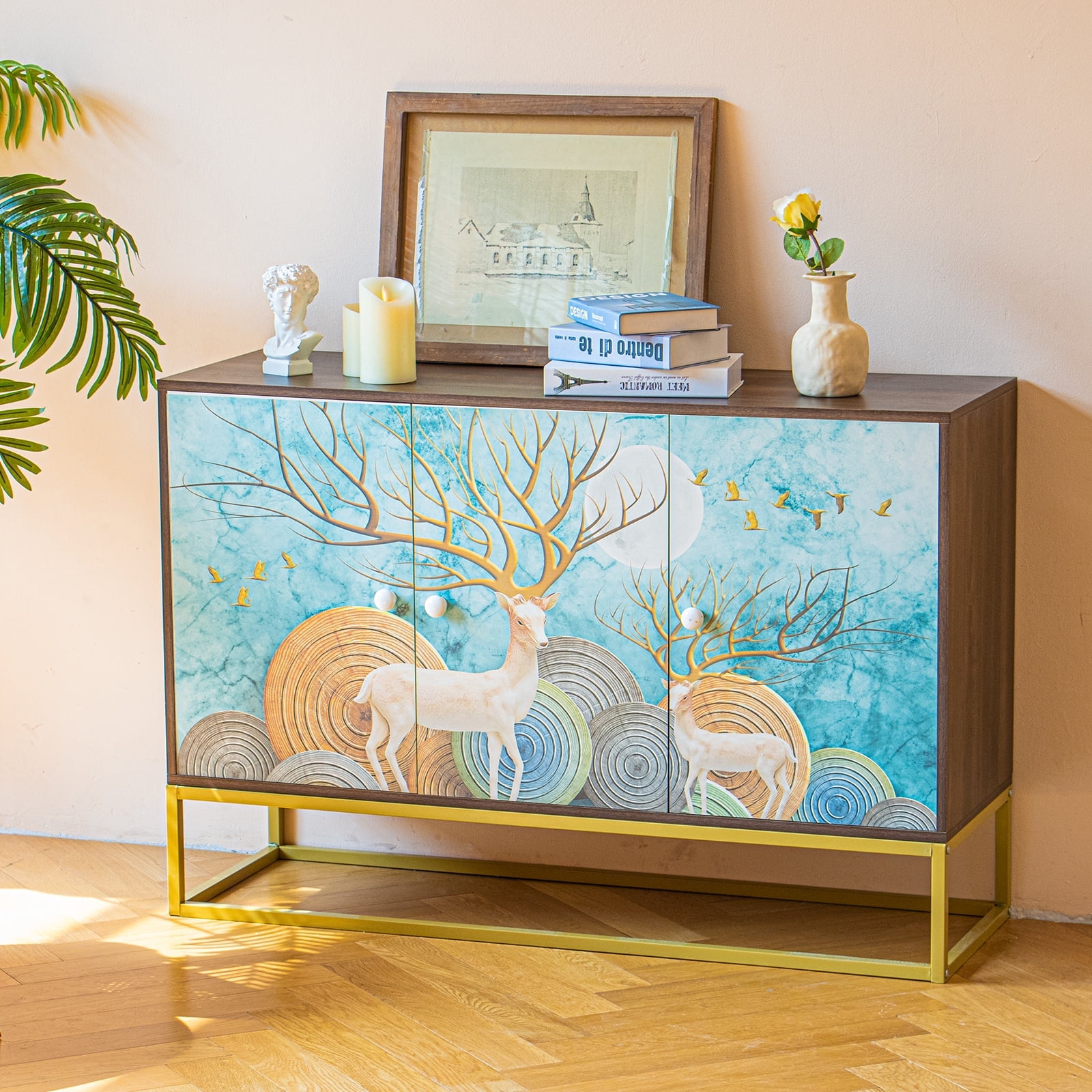 BIGTREE Luxury Sideboard Drawing Panel Buffet Large Capacity Cabinet ...