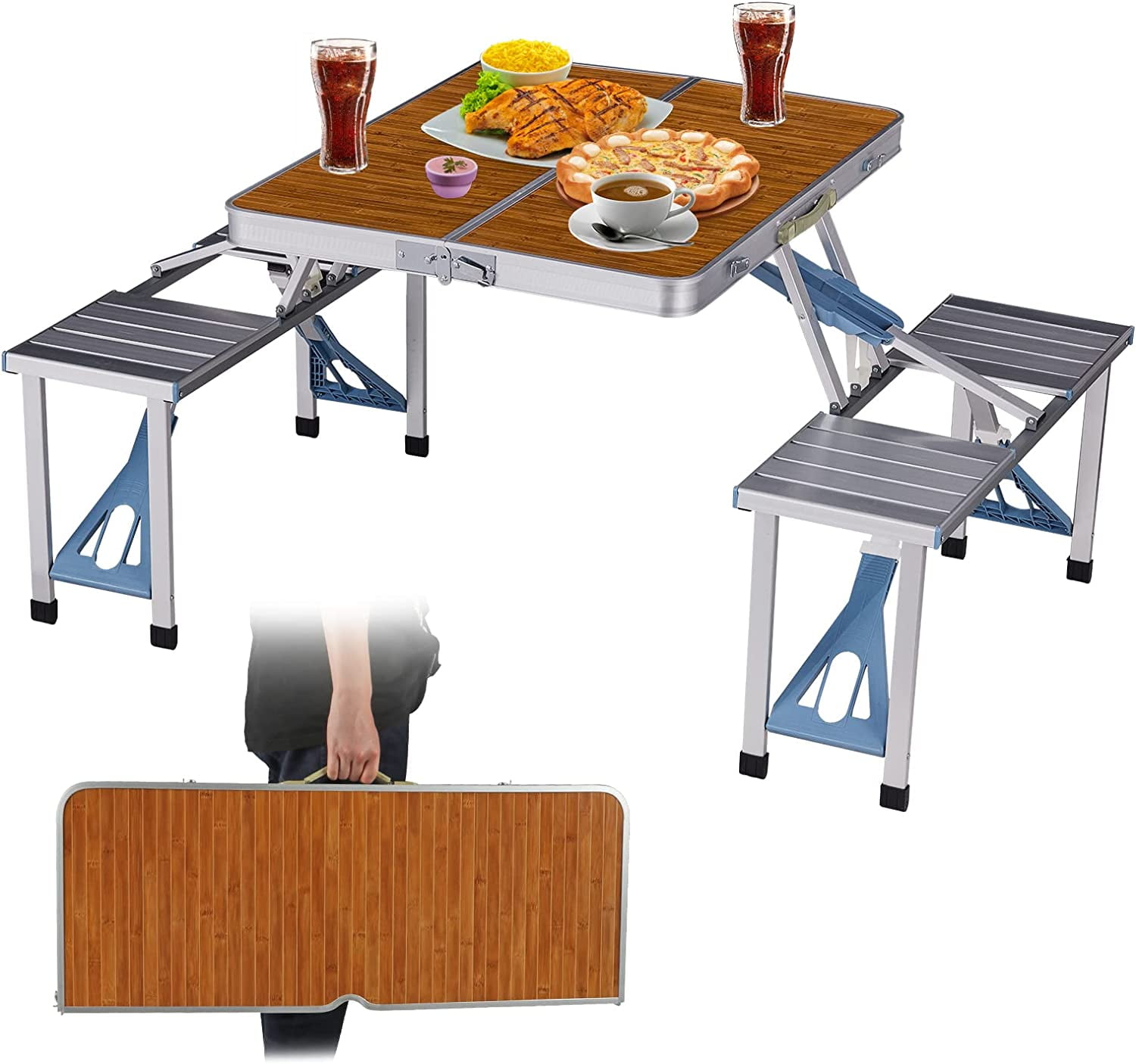 BIGTREE Picnic Table Folding Portable 4-Person Fold Up Travel Camping ...