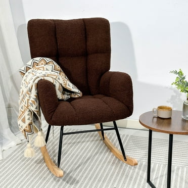 Adjustable Headrest Pillow Rocking Chair, Technical Leather Upholstered ...