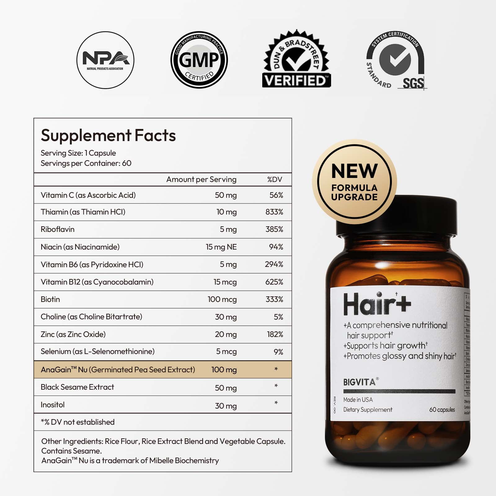 BIGVITA Hair Growth Supplement, Lab Tested for Thicker, Fuller Hair ...