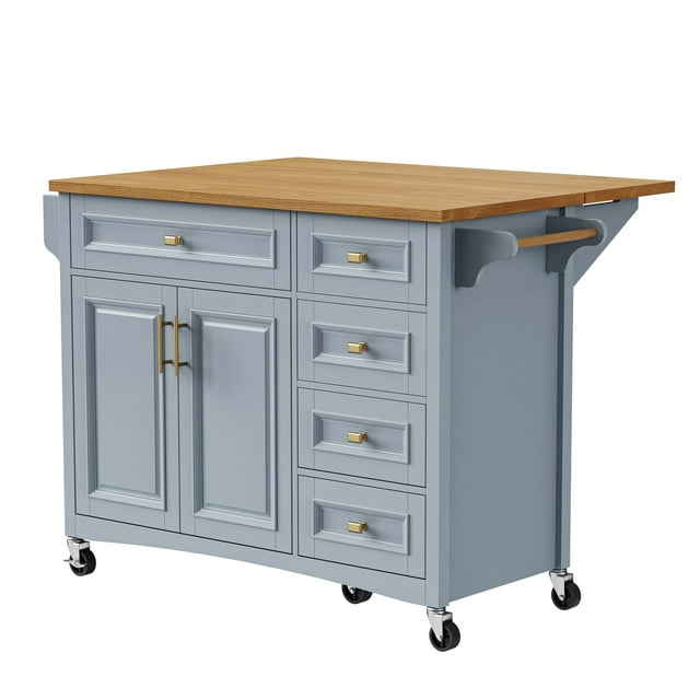 BIGWOO Kitchen Island with Drop Leaf, Kitchen Island on Wheels with ...
