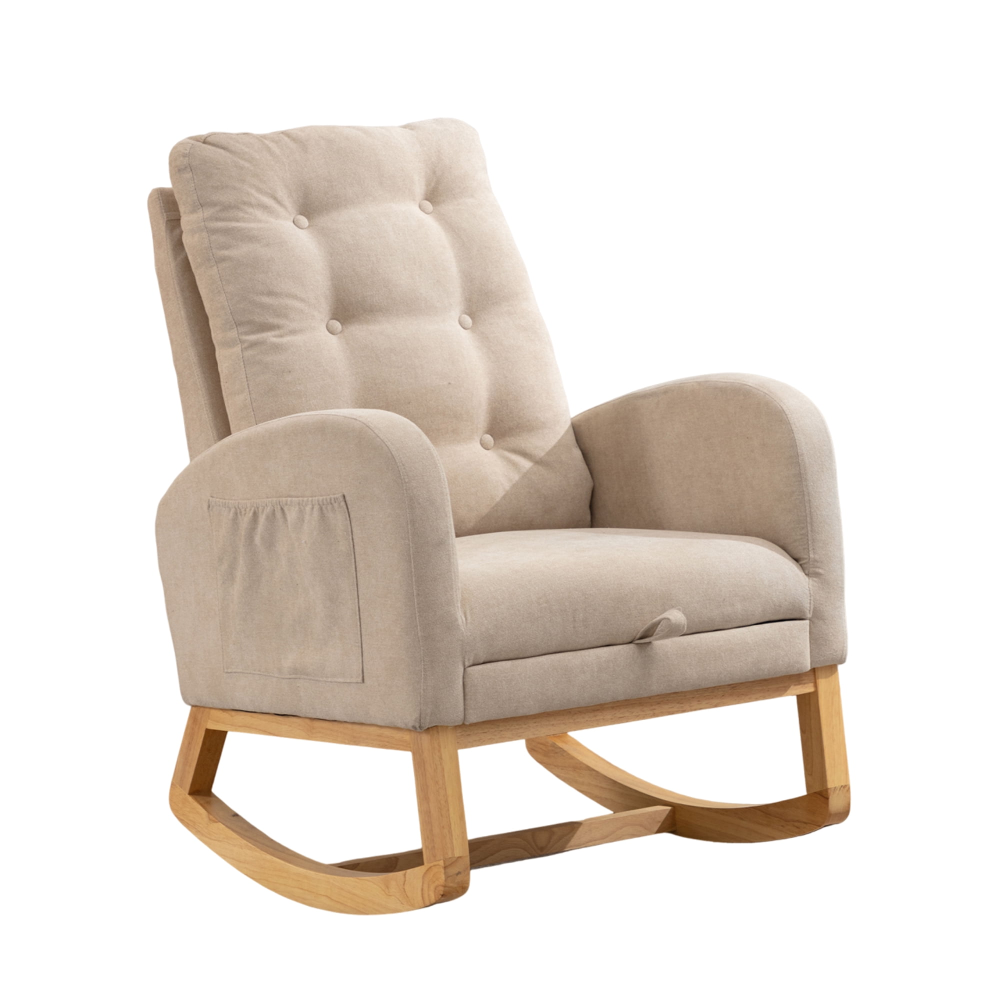 BIGWOO Rocking Chair with Footrest and Rubber Wood Rocking Legs,26.77"D ...