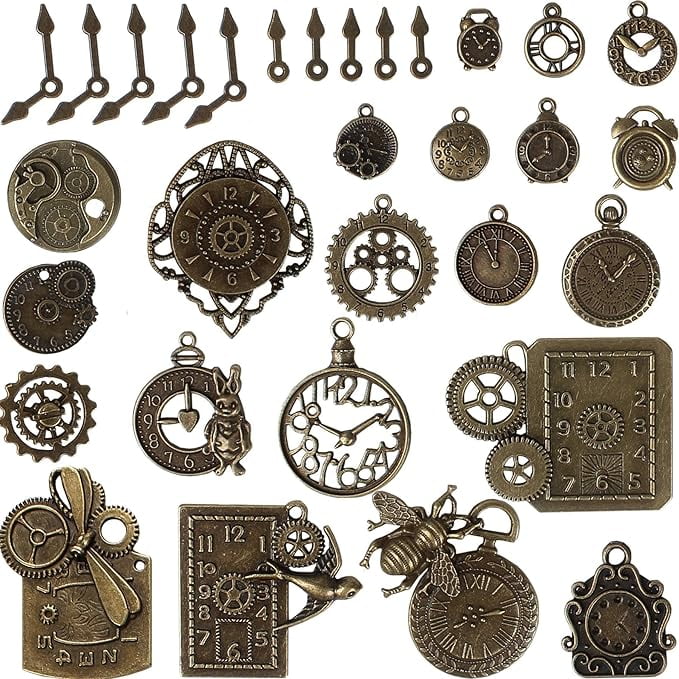 BIHRTC 40pcs Antique Bronze Mix Skeleton Steampunk Clock Face Watch ...