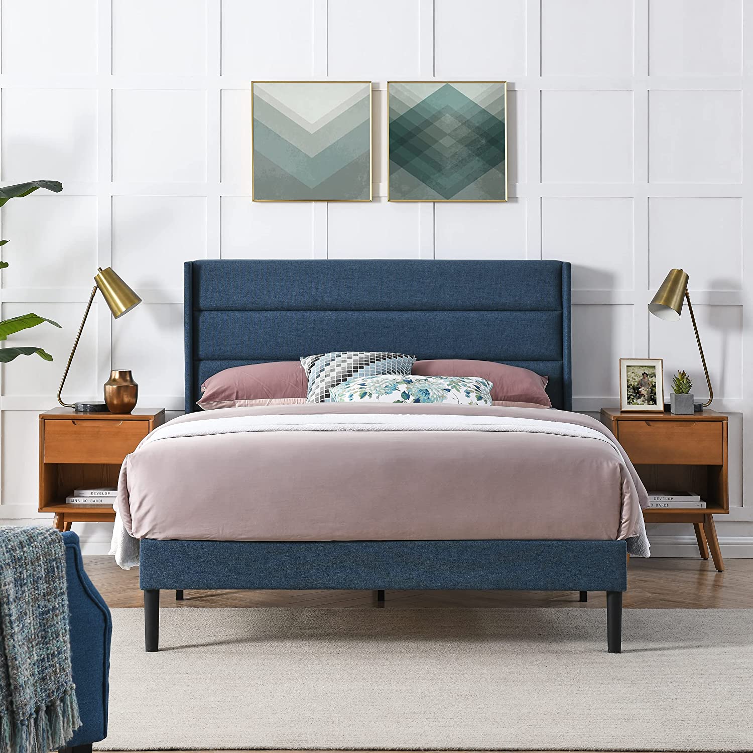 BIKAHOM Mid-Century Full Size Upholstery Platform Bed Frame with Fabric ...