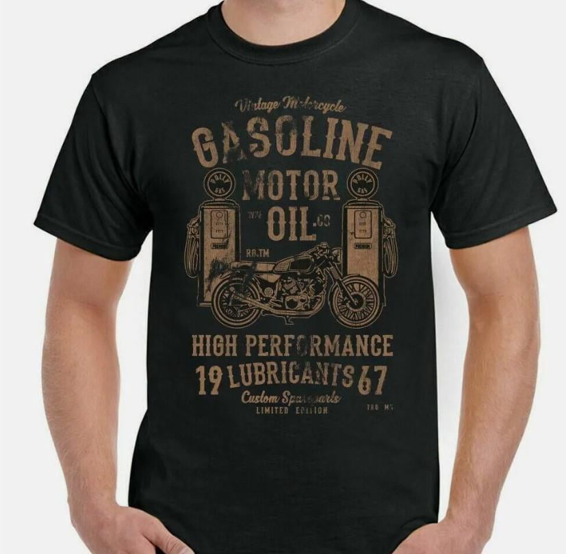 BIKER T-SHIRT Gasoline Motor Oil Motorcycle Motorbike Chopper Cafe ...
