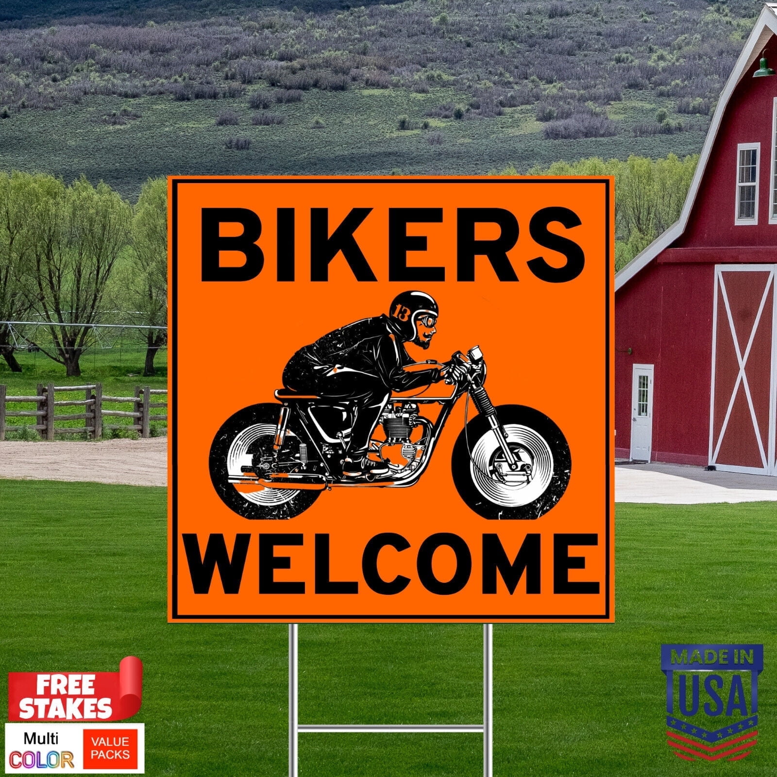 BIKERS WELCOME - Yard Signs - 8 Pack 12x12" – Ready to Use – Includes ...