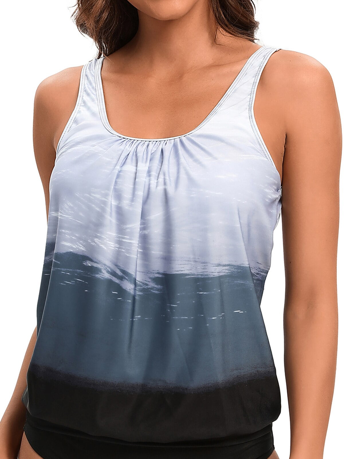 BIKINX Tankini Top Black Swimsuit Tops for Women Modest Tummy Control ...