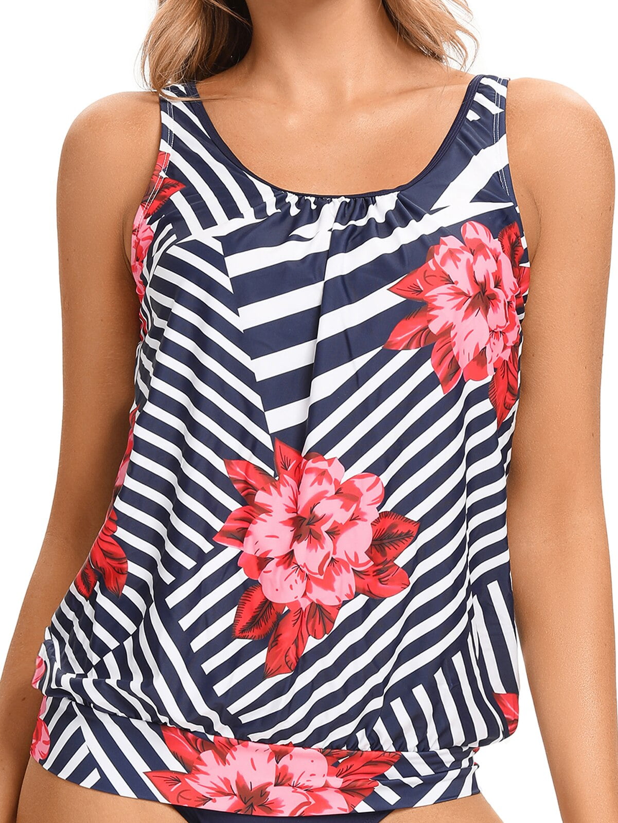 BIKINX Tankini Top Black Swimsuit Tops for Women Modest Tummy Control ...