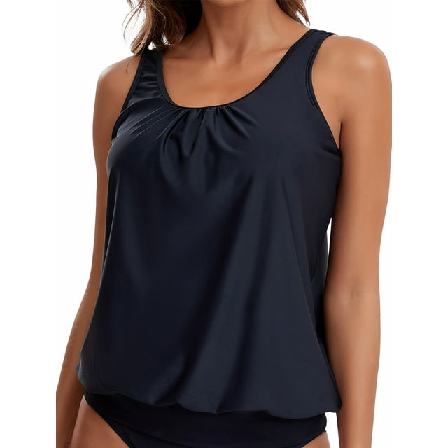 BIKINX Tankini Top Black Swimsuit Tops for Women Modest Tummy Control ...