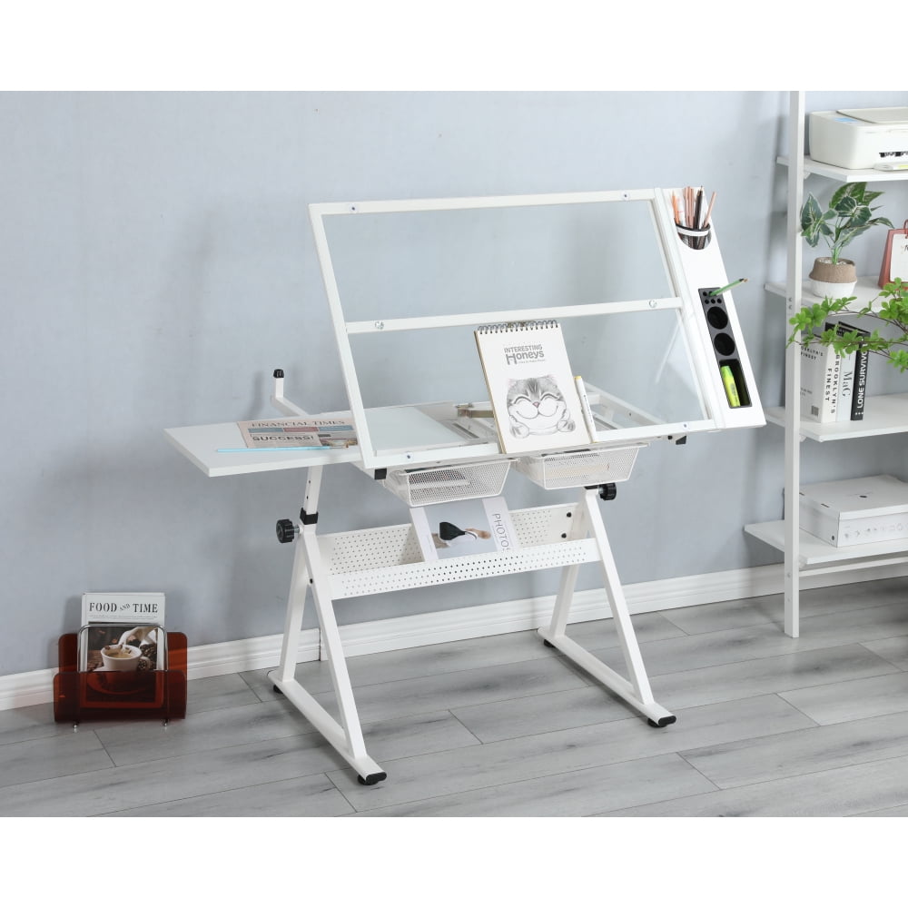 BIKOZI Height Adjustable Drafting Table - Modern Tempered Glasses ...
