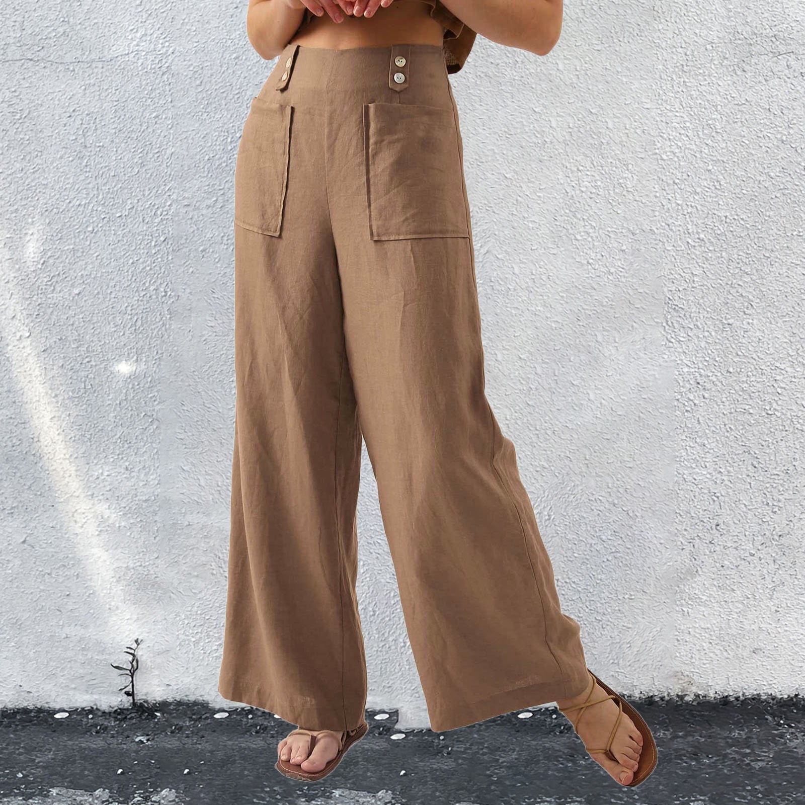 BILIKEYU Capri Pants for Women High Waisted Wide Leg Linen Palazzo ...