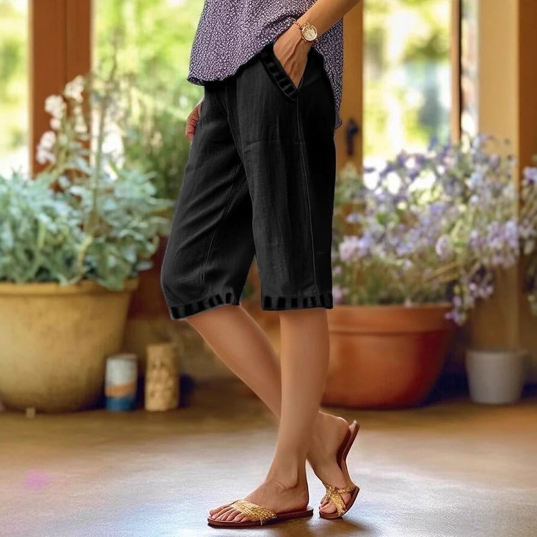 BILIKEYU Pedal Pushers for Women Straight Leg Linen Capri Pants, Linen Capris for Women Petite ...