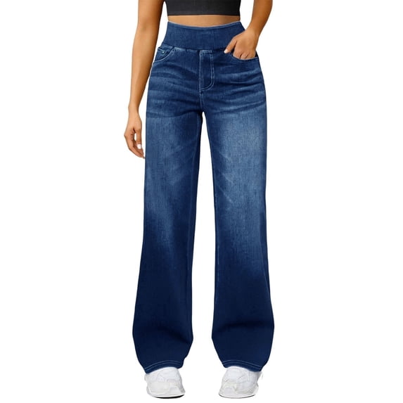 BILIKEYU Wide Leg High Waisted Pull On Baggy Jeans for Women Stretchy ...