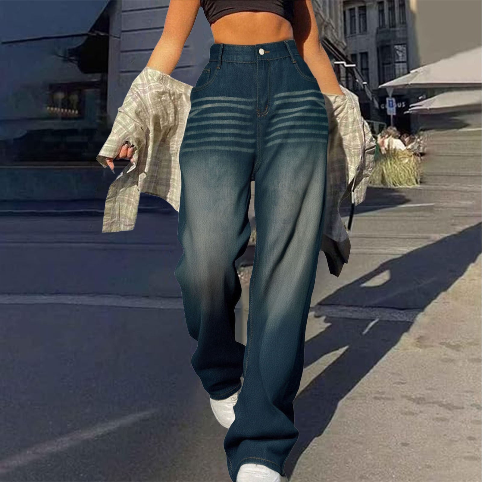 BILIKEYU Woman Wide Leg Stretchy Jean Denim Pants, Wide Leg Sweatpants ...