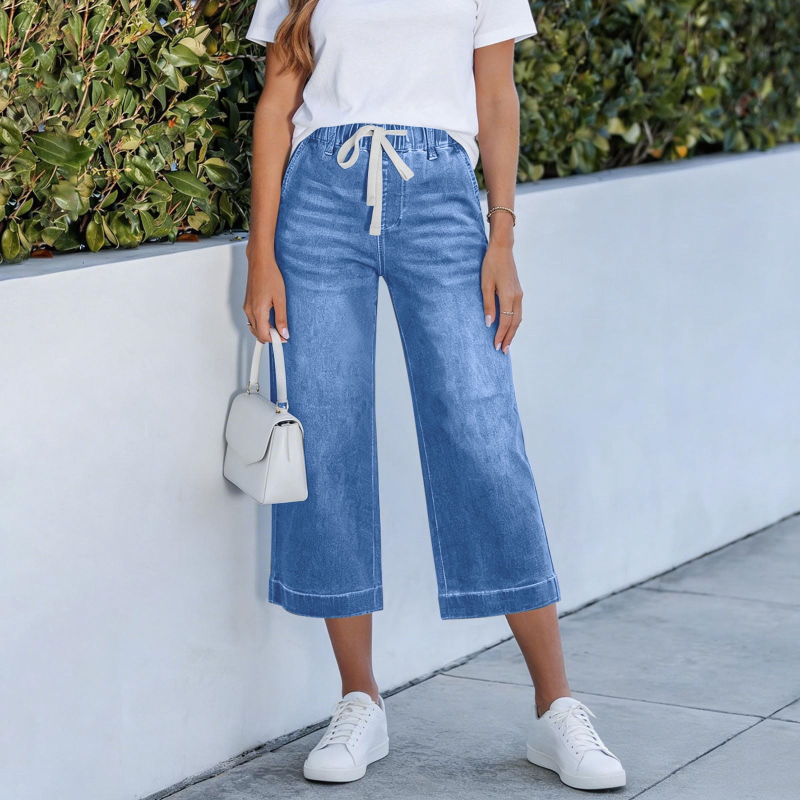 BILIKEYU Women Baggy Barrel Jeans Print Denim Ankle Pants Wide Leg Mid ...