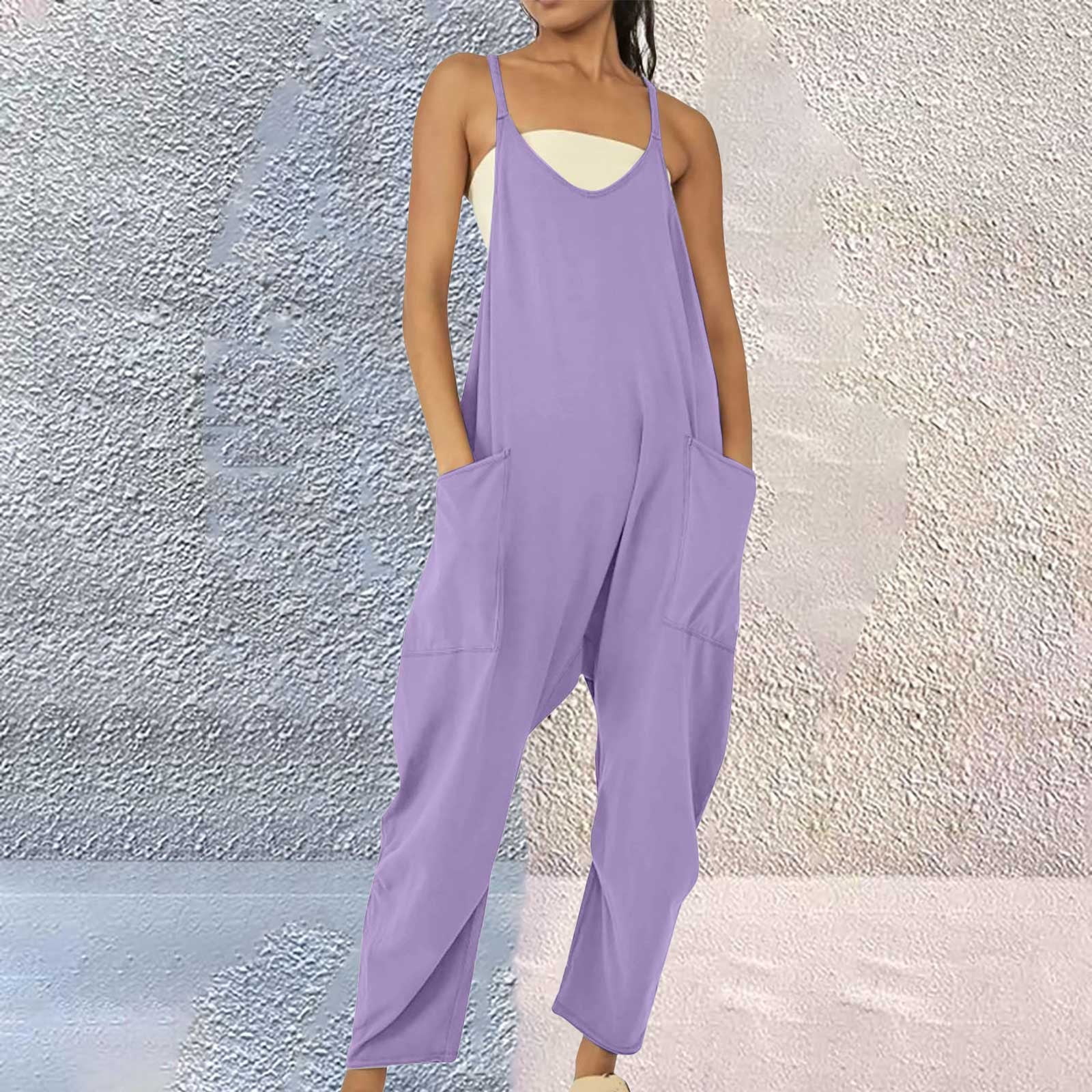 BILIKEYU Women's Casual Sleeveless Loose Solid Color Jumpsuit, women's ...