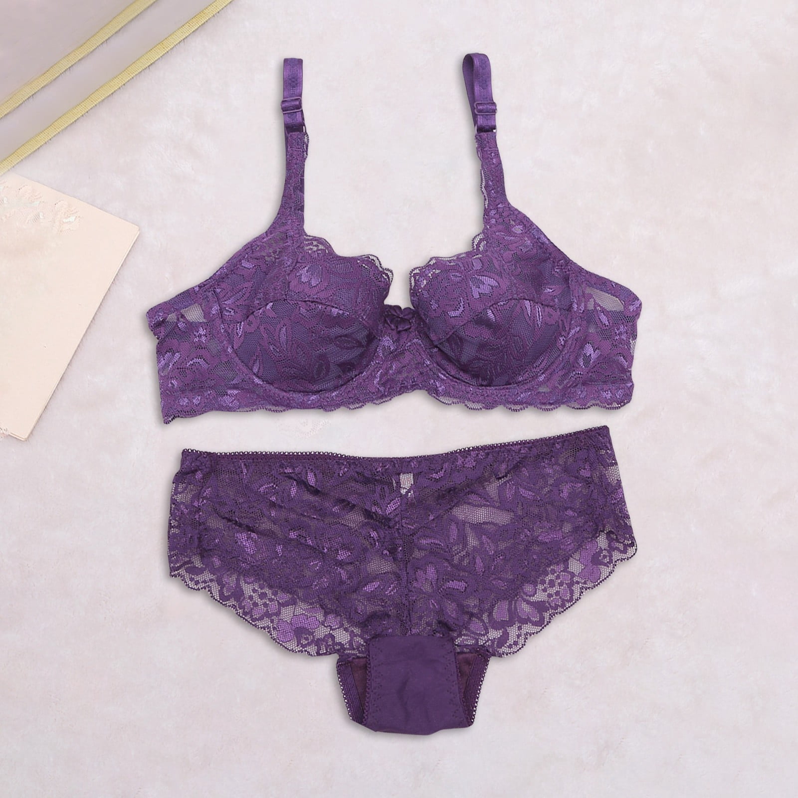 BILIKEYU Women's Comfor table Embroidery Lace Bra and Panty Set Plus ...