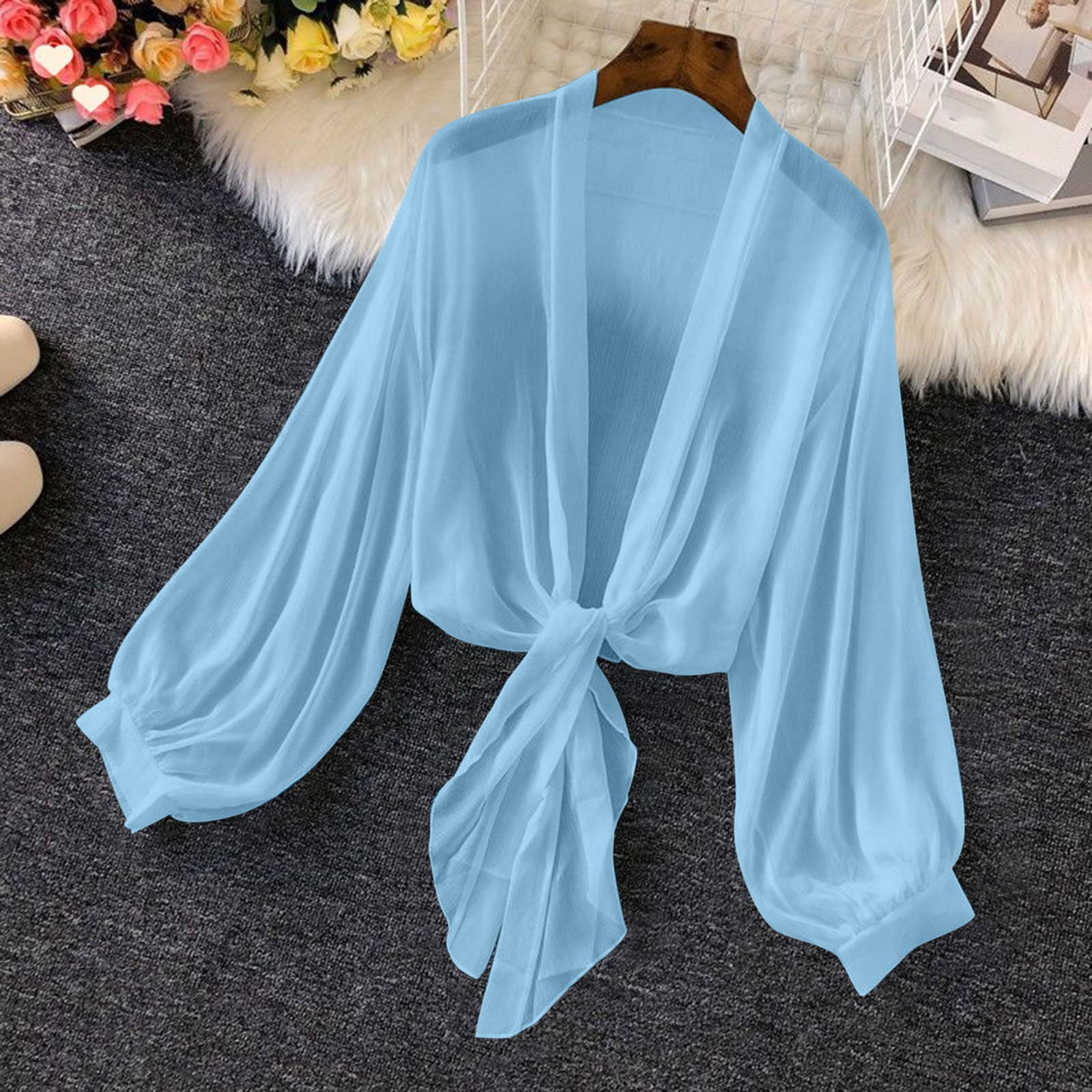 BILIKEYU Women's Cover Up Long Sleeve Soft Chiffon Shirt, Fall Clothes ...