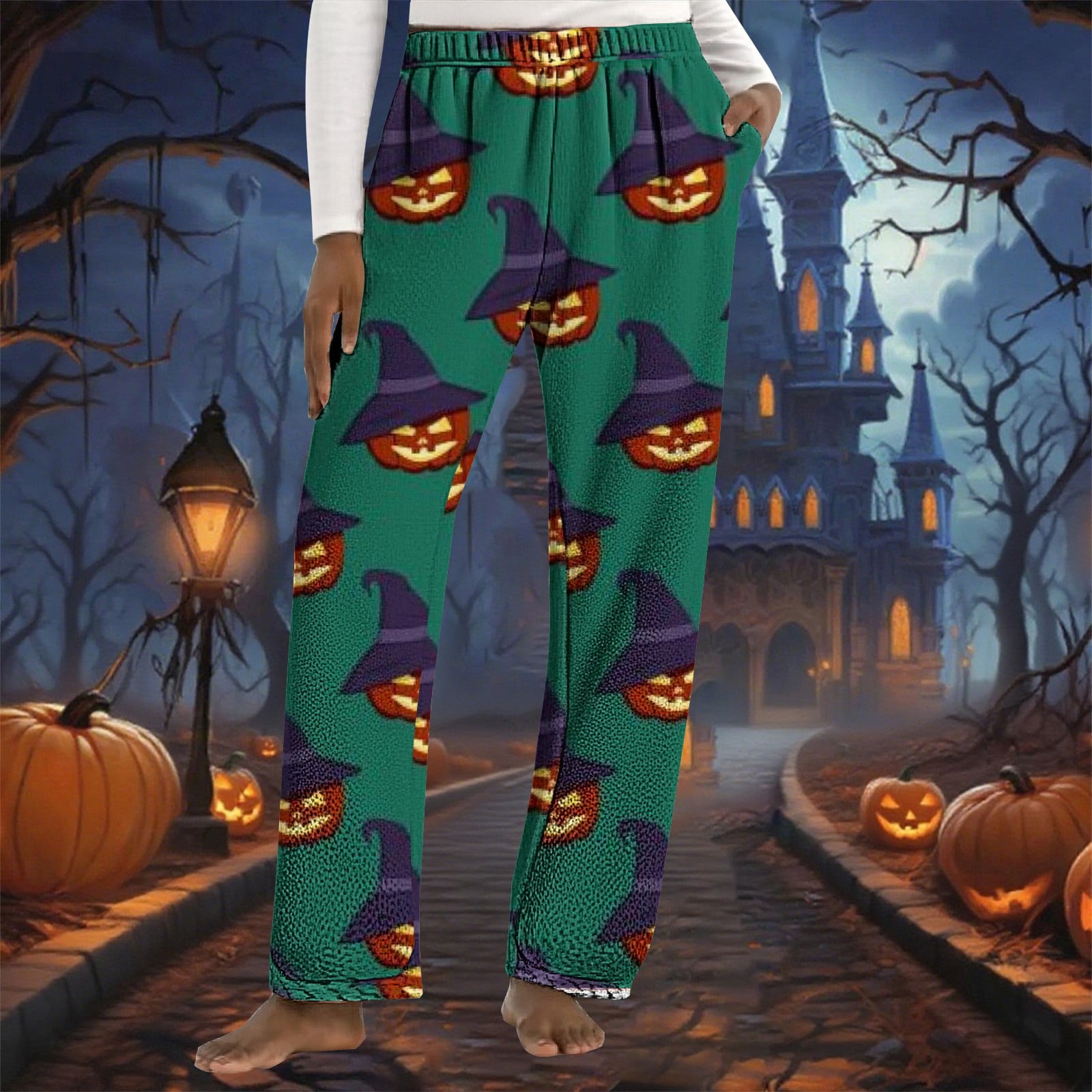 BILIKEYU Women's Cute Pumpkin Print Halloween Pajamas Pants, Women's ...