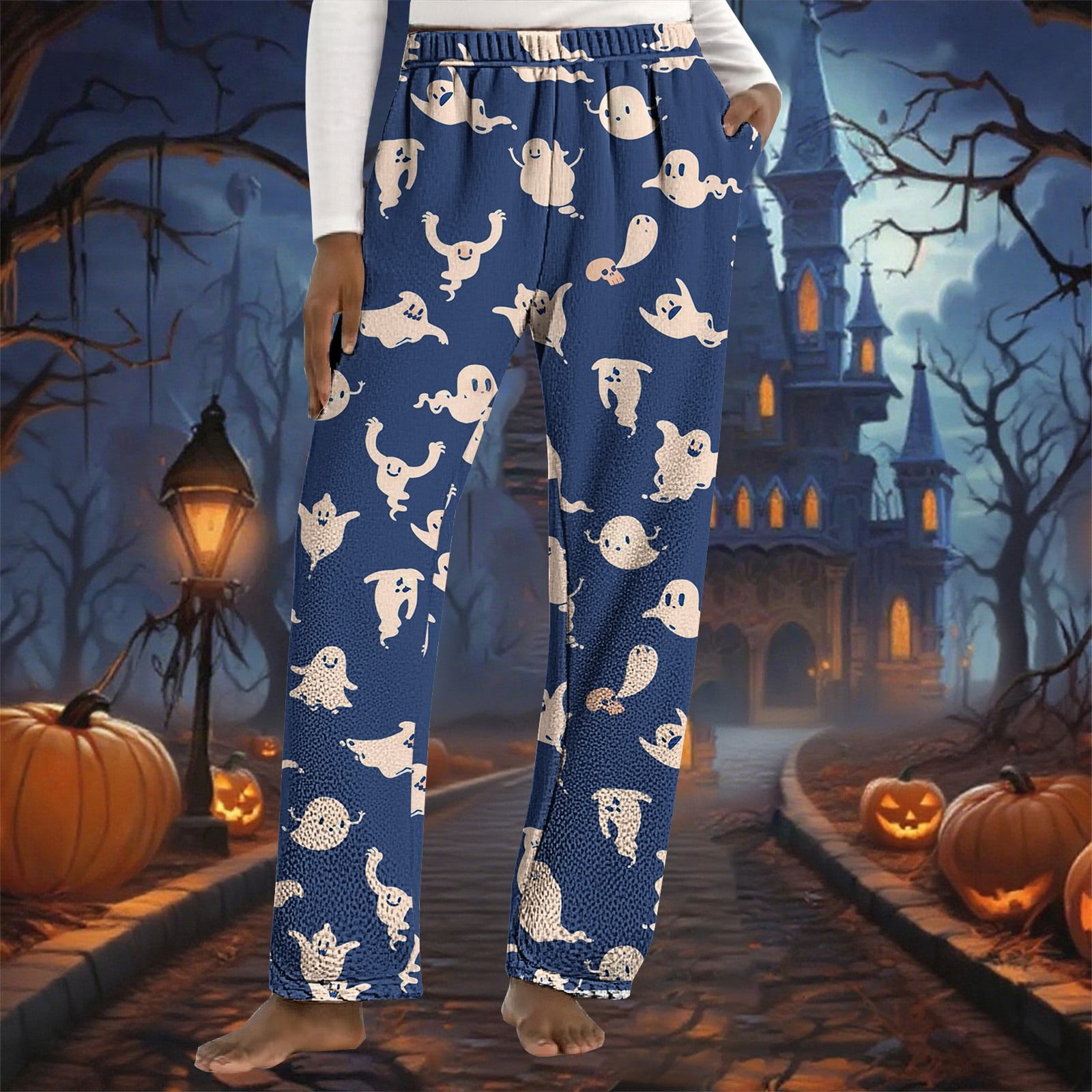 BILIKEYU Women's Cute Pumpkin Print Halloween Pajamas Pants, Women's ...
