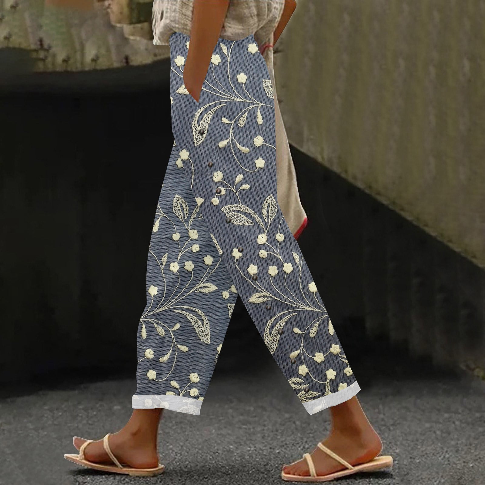 BILIKEYU Women's Elastic Belt Loose Casual Printed Straight Pants ...