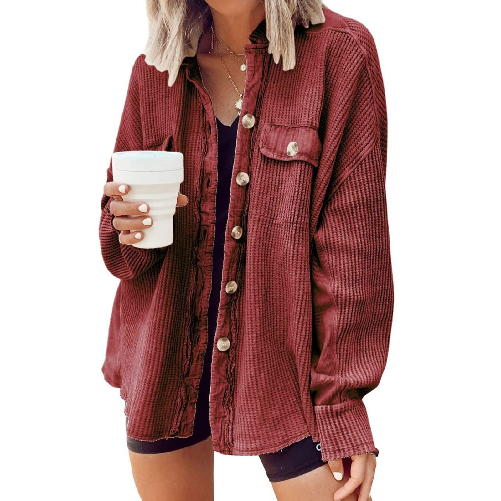 BILIKEYU Women's Fall Shacket Corduroy Long Sleeve Jacket, Women Fall ...