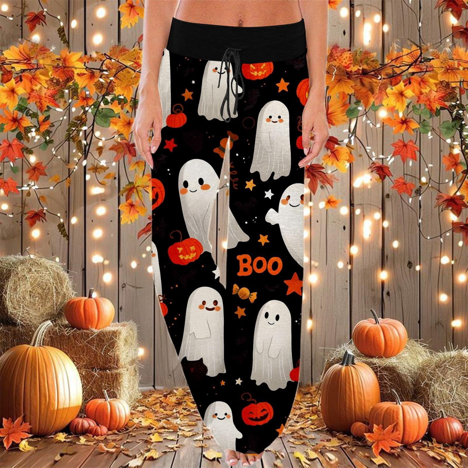 BILIKEYU Women's Halloween Pumpkin Print Wide Leg Pants, Womens Pants ...