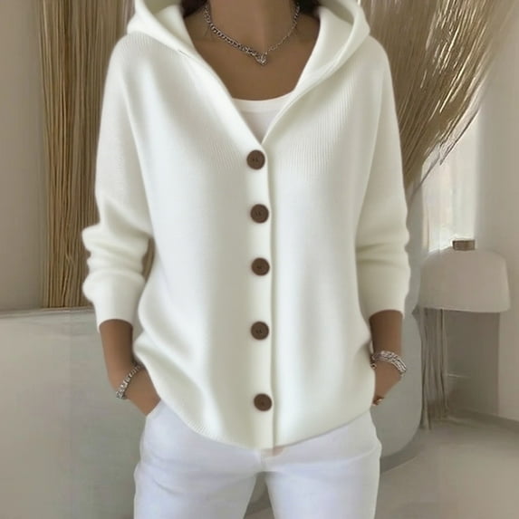 BILIKEYU Women's Solid Color Button Knitted Hooded Sweater Cardigan ...
