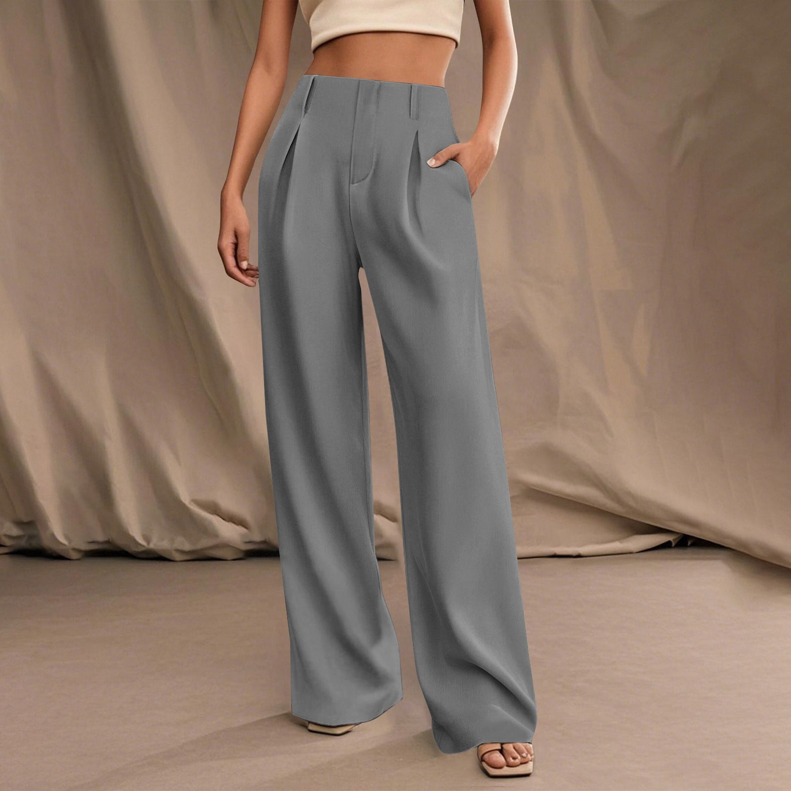 BILIKEYU Women's Solid Color Long Pants Straight Leg Loose Temperament ...