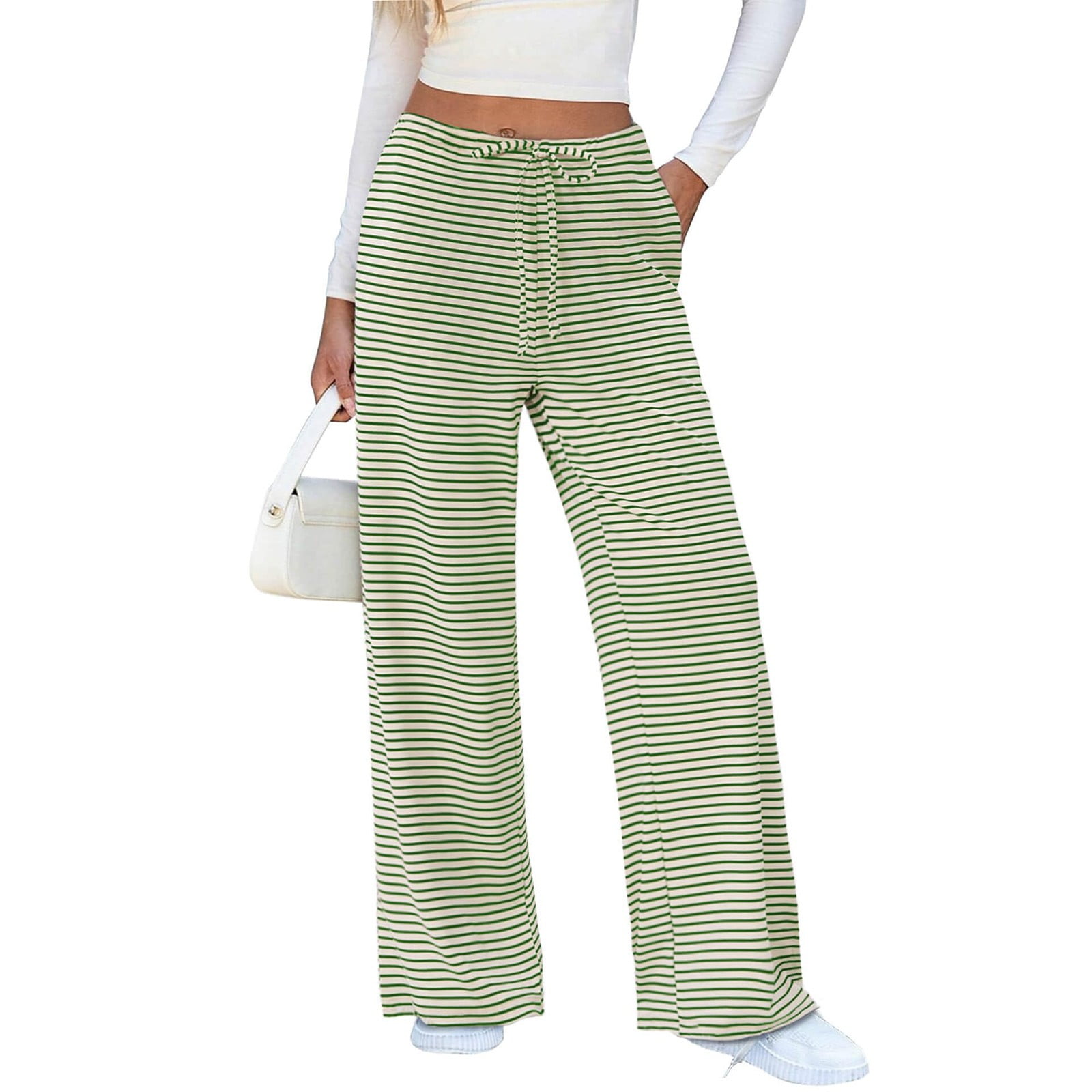 BILIKEYU Women's Striped Wide Leg Sweatpants, Sweatpants Women, Wide ...