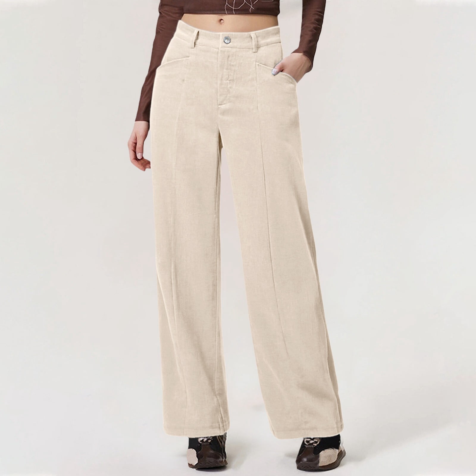 BILIKEYU Women's Wide Leg Straight High Waisted Fall Casual Pants, Wide ...