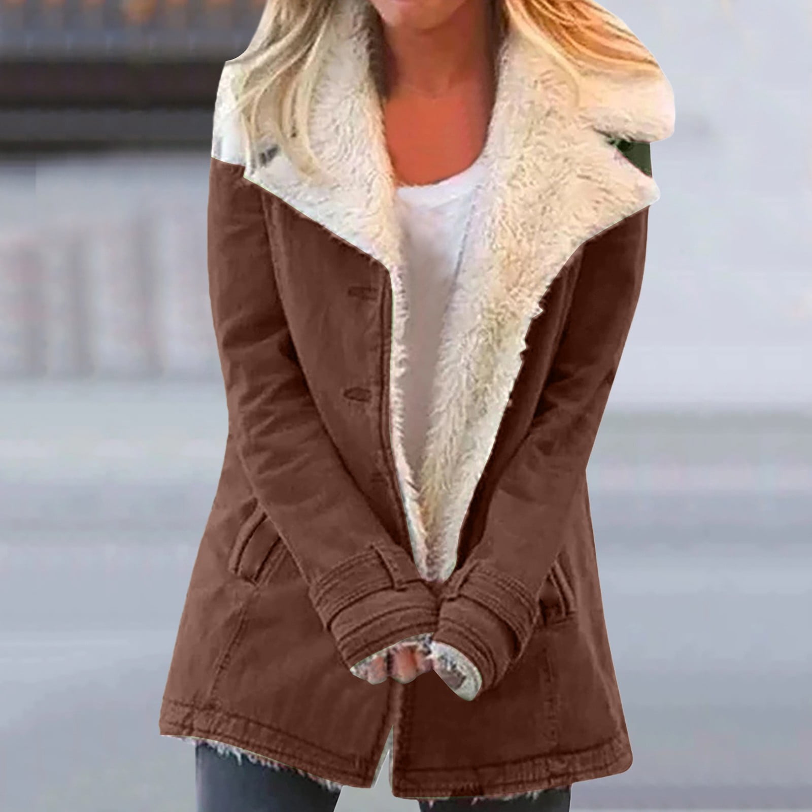 BILIKEYU Women's Winter Warm Fleece Lined Plain Color Coats Outerwear ...
