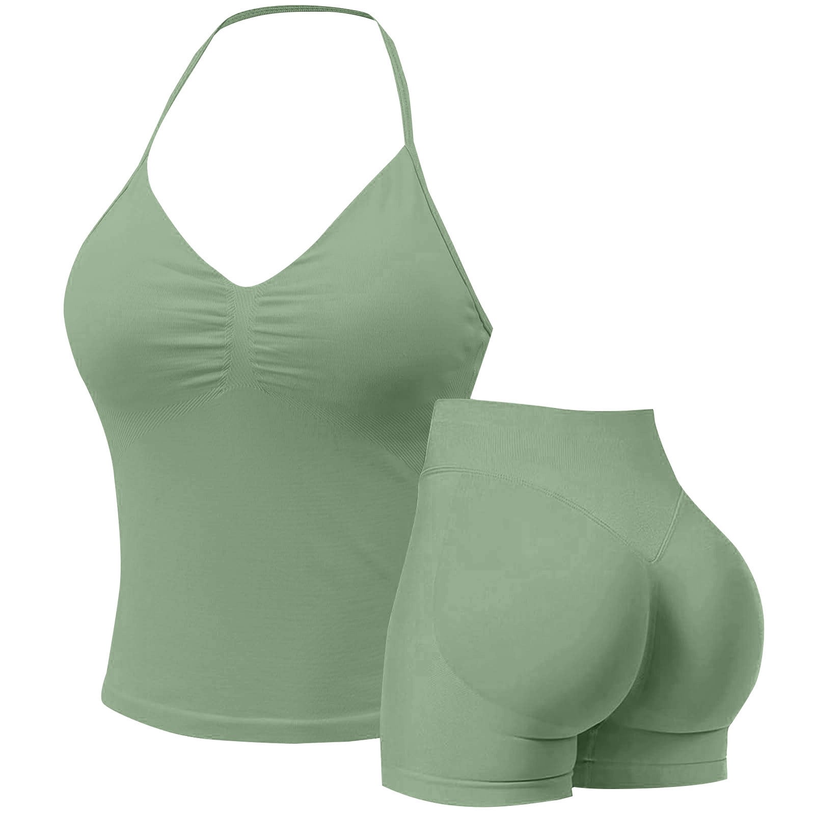 BILIKEYU Workout Sets for Women, 2 Piece Cami Seamless Halter Sports ...
