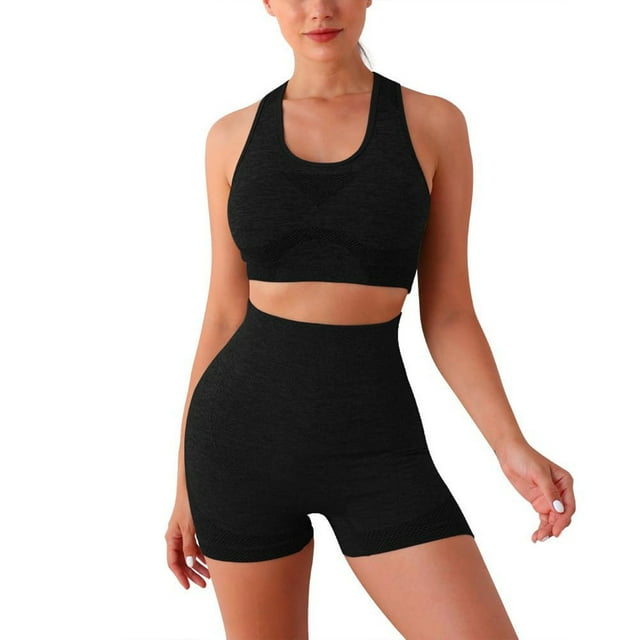 BILIKEYU Workout Sets for Women 2 Piece Seamless Ribbed Crop Tank High ...
