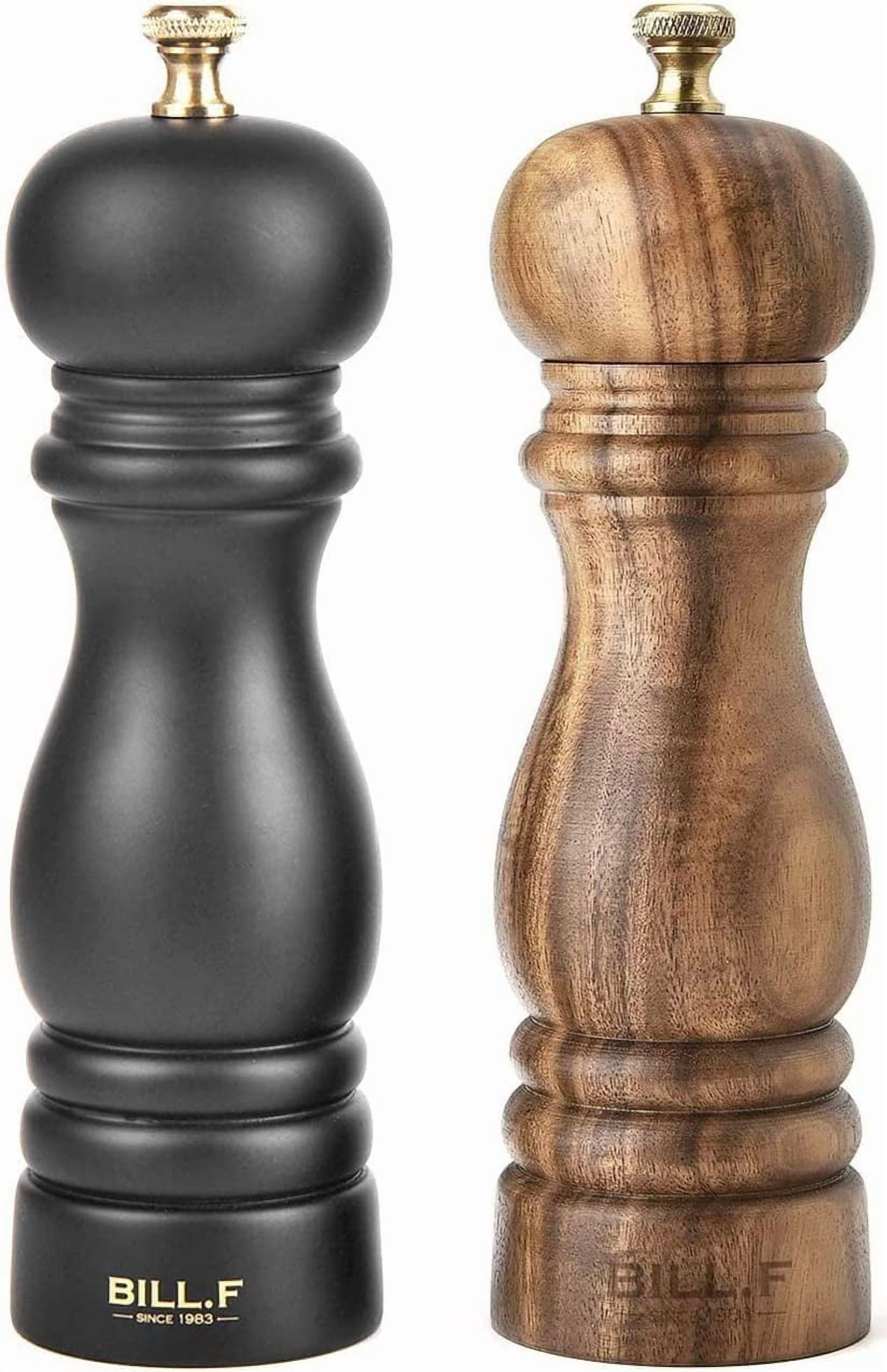 BILL.F Salt and Pepper Grinder Wooden Black Pepper Mill Grinder Salt ...