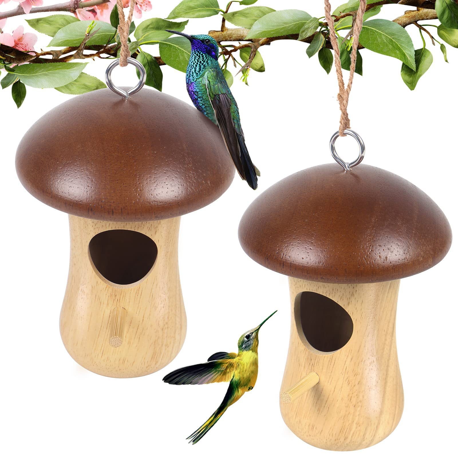 BILLCOS Hummingbird House, 4.7 Inch Mushroom Design Mini Bird House ...