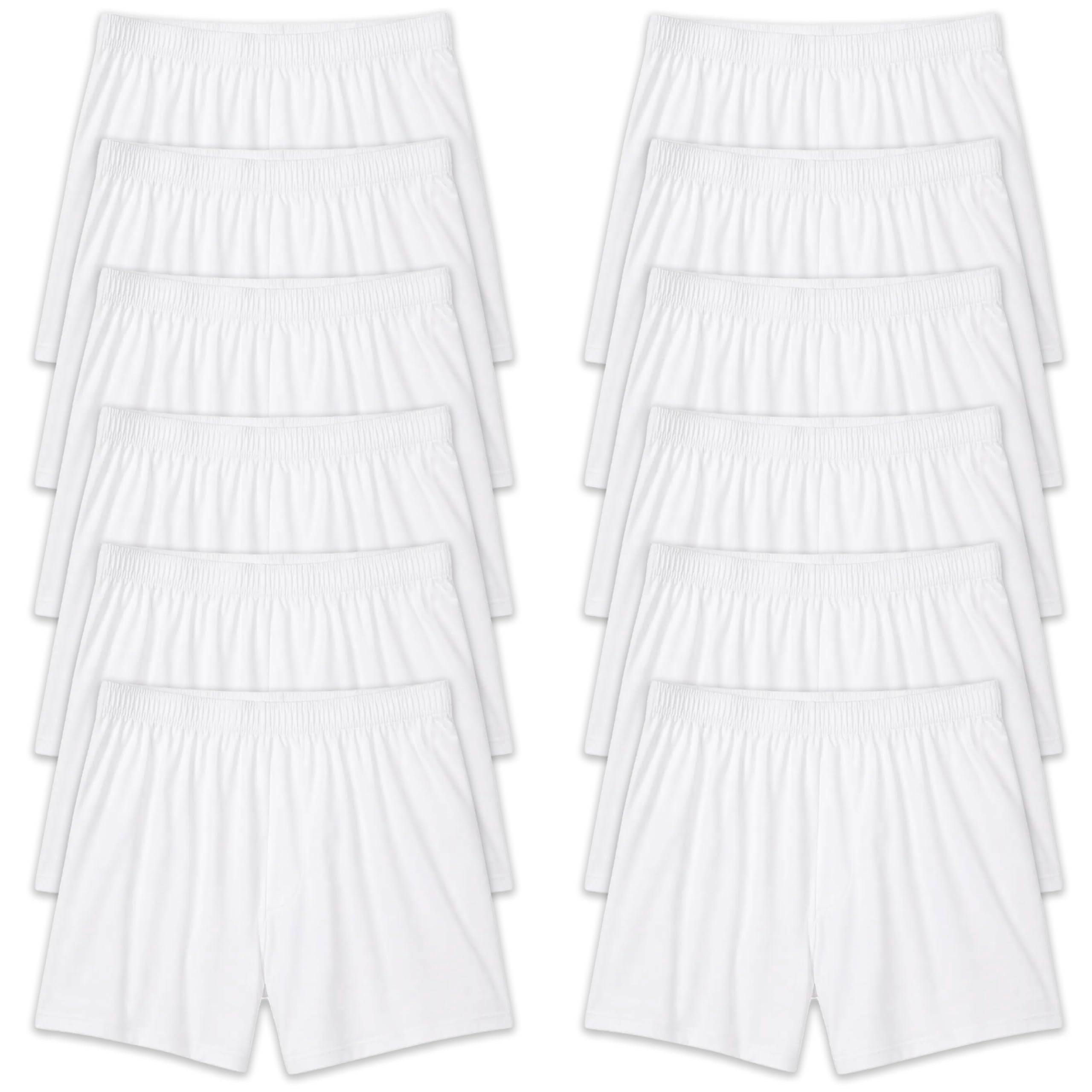 BILLIONHATS 12 Pack Mens White Cotton Boxer Shorts Bulk Underwear ...