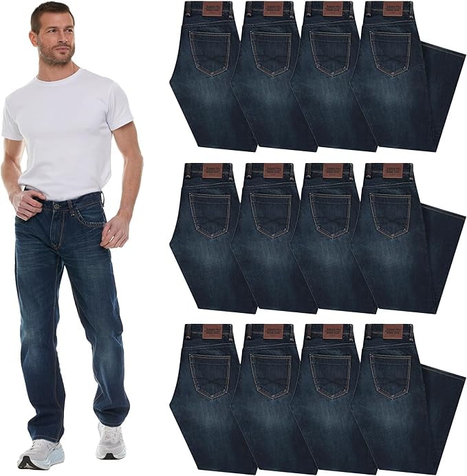12 Pack Mens Wholesale Jeans Pants, Classic Fit Relaxed Bulk Denim for ...