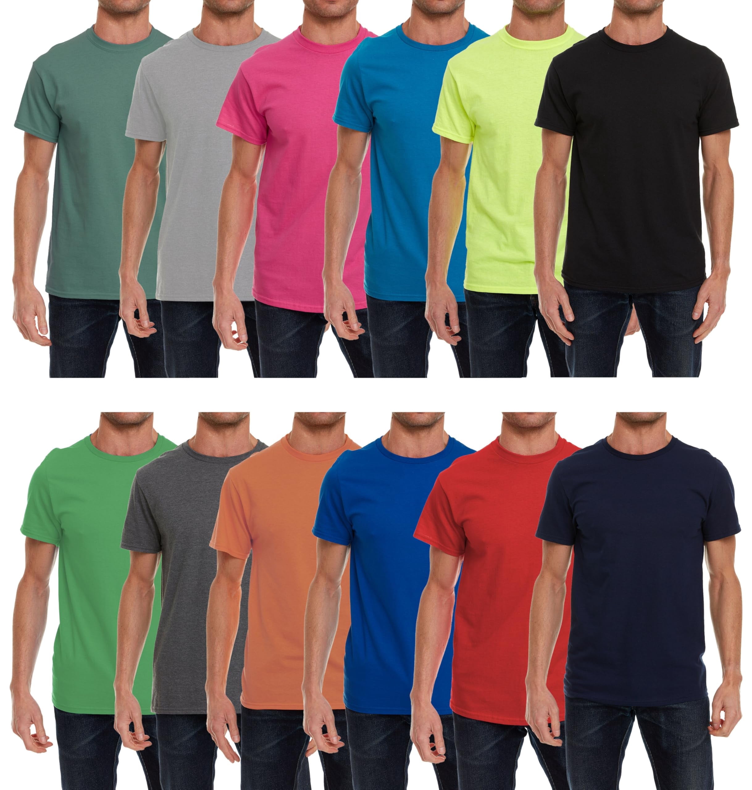 BillionHats Men's Bulk T-Shirts, 12-Pack, Assorted Colors, 100% Cotton ...