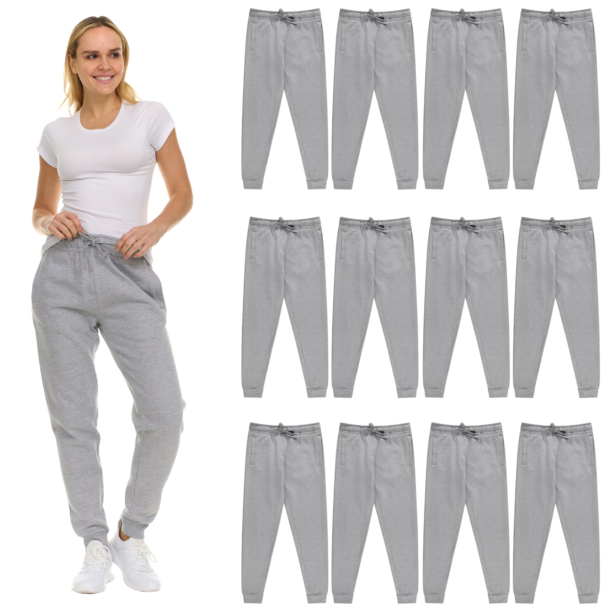 BILLIONHATS 12 Pack of Wholesale Womens Jogger Sweatpants, Bulk Comfy ...